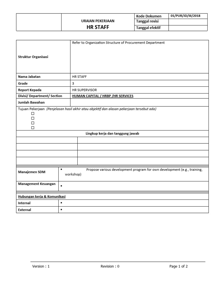 Form Job Description HR Staff 2019 | PDF
