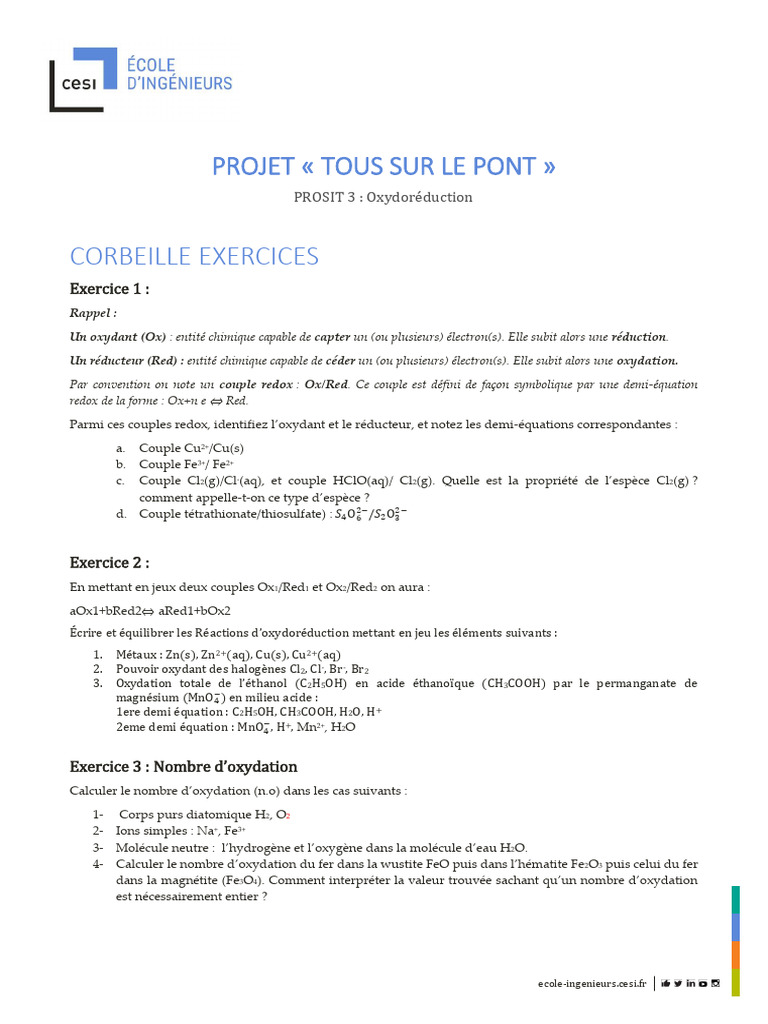Corbeille Prosit 3 Oxydoreduction-V4 | PDF