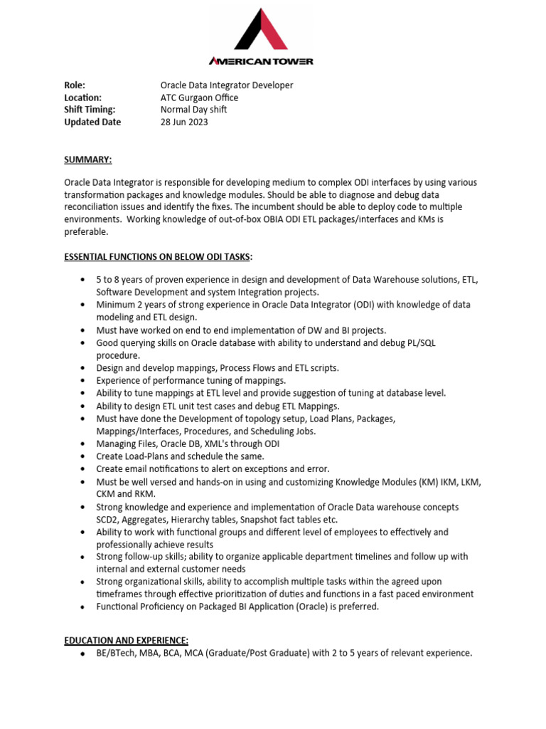 JD - ODI Developer | PDF