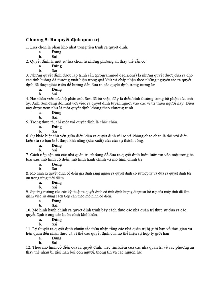 Đề Cương Ôn Tập QTH - Chương 9 - Answer | PDF