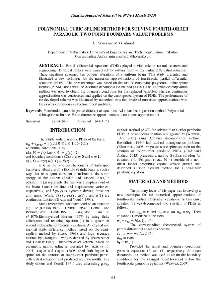 Polynomial Cubic Spline Method For Solving Fourth-Order Parabolic Two ... Polynomial Cubic Spline Method For Solving Fourth-Order Parabolic Two ...
