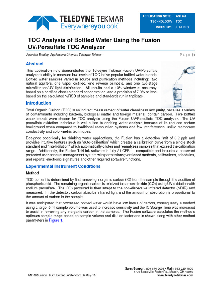 AN1909 TOC Analysis of Bottled Water Using The Fusion UV Persulfate TOC ...