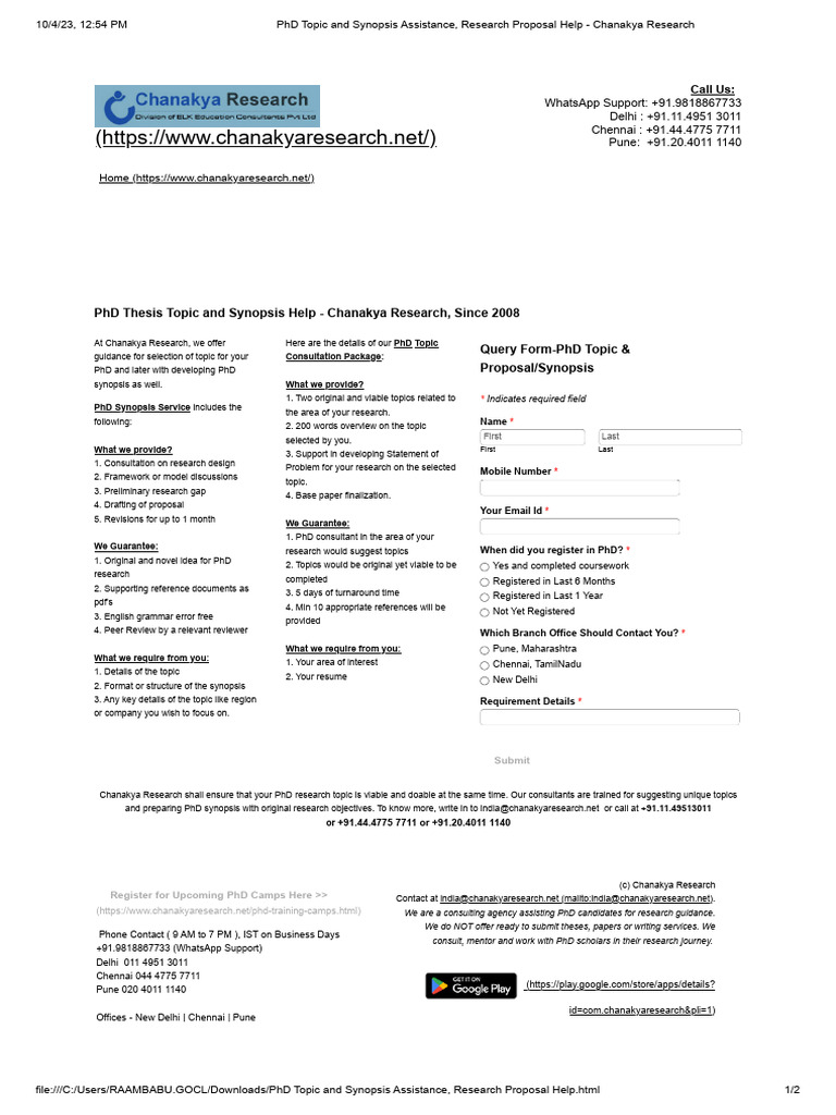PHD Topic and Synopsis Assistance, Research Proposal Help | PDF