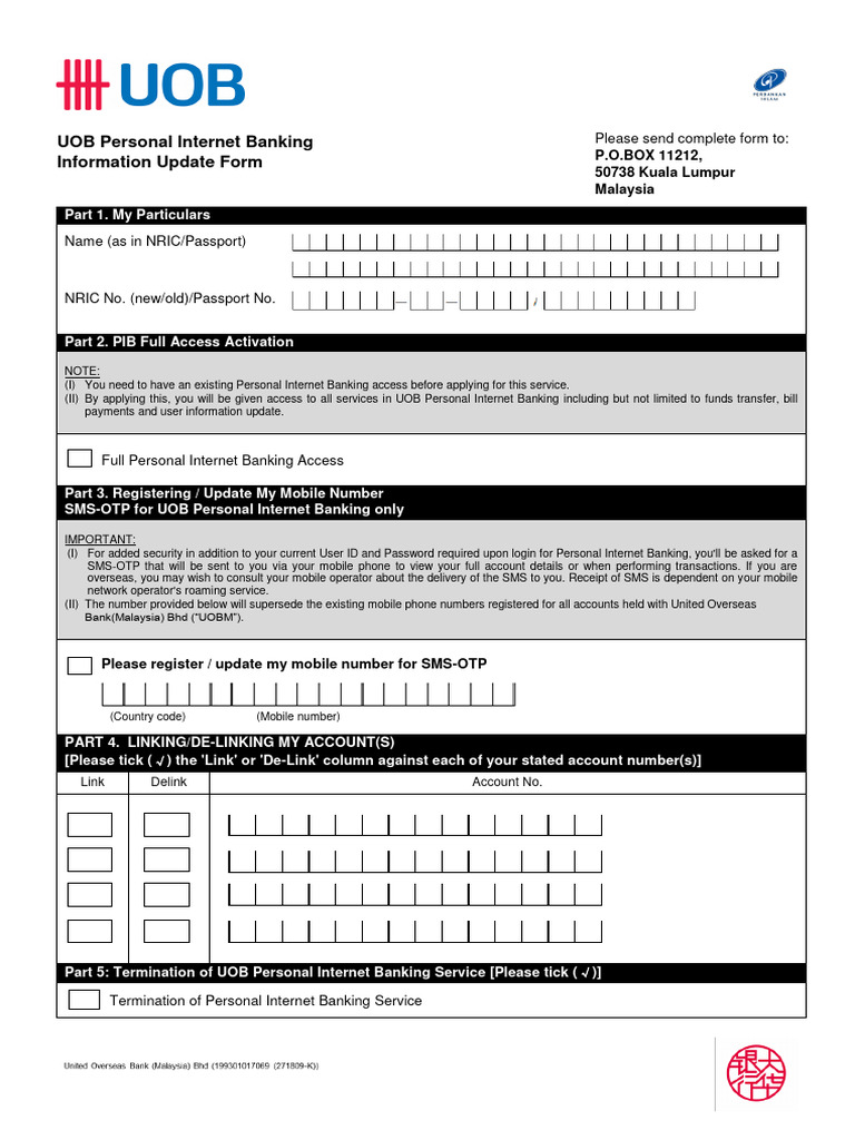 UOB PIB Information Update Form Eng | PDF