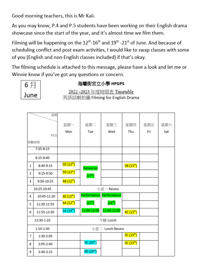 Drama Filming Time Table | PDF