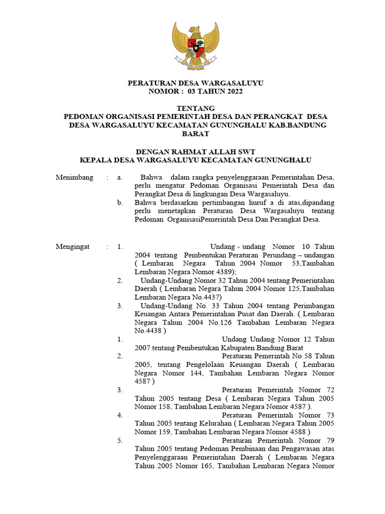 Perdes SOTK Desa Wargasaluyu 2022 | PDF