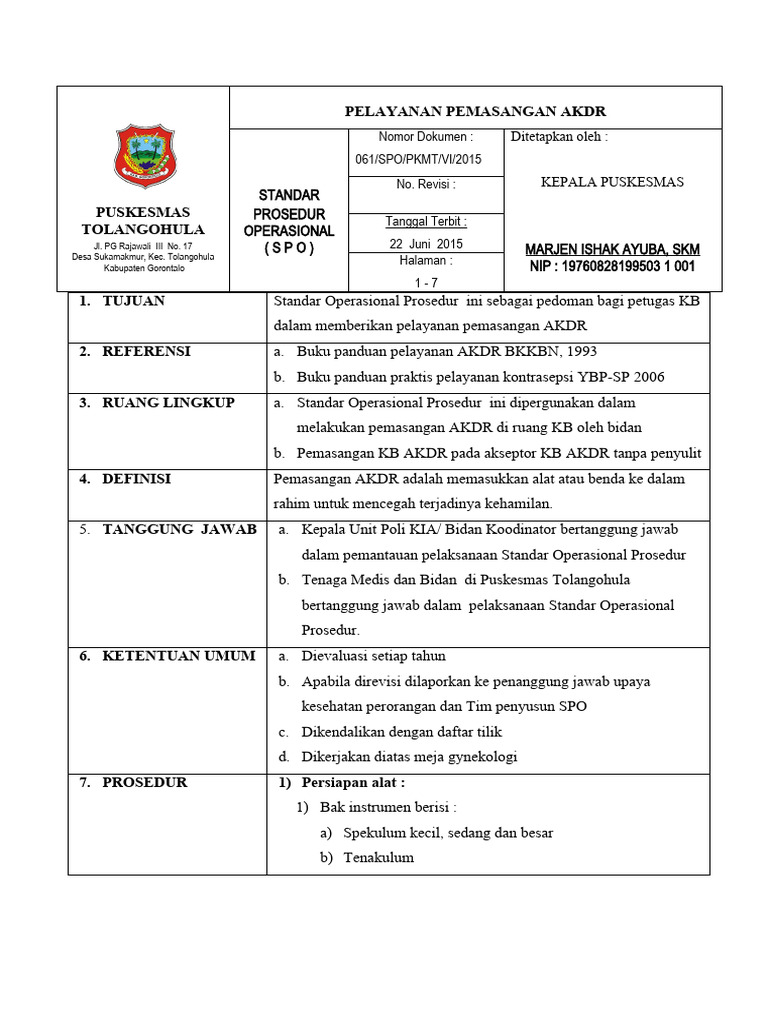 061 SPO Pemasangan AKDR | PDF