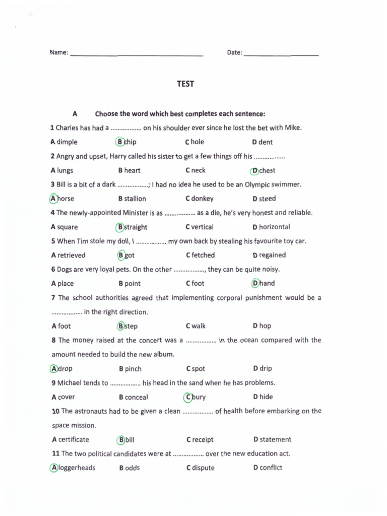 Test Vocabulary Key | PDF