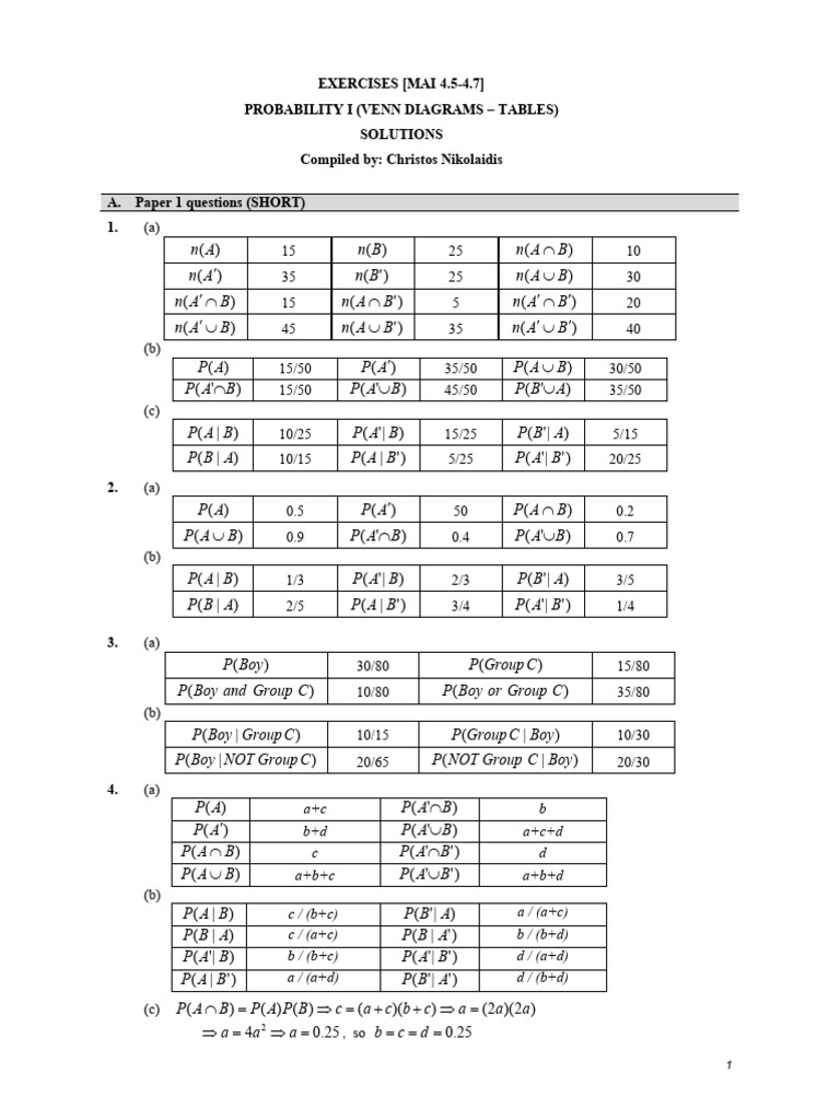 Venn Diagrams in Probability Exercises | PDF