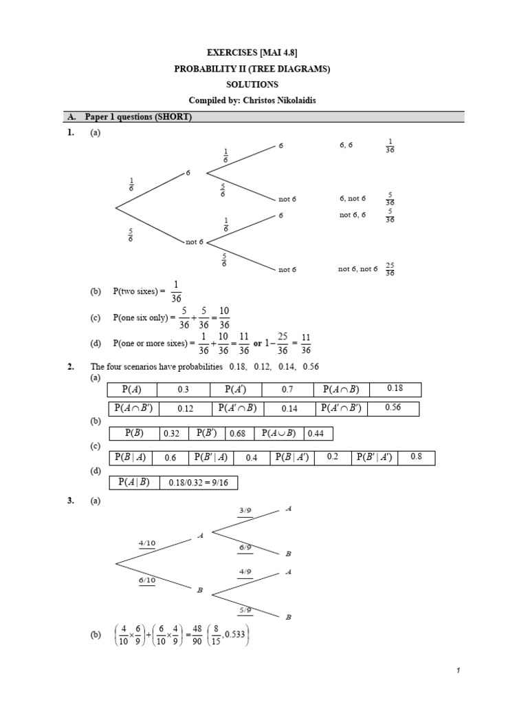 MAI 4.8 PROBABILITY II TREE DIAGRAMS Solutions | PDF