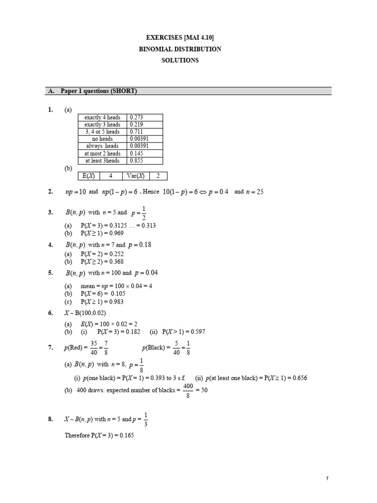 Binomial Distribution Exercises and Solutions | PDF | Quantitative Research | Conceptual Model