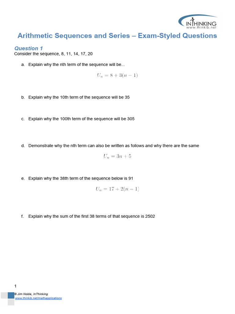 Arithmetic Sequences and Series Exam-Styled Questions (2) | PDF | Prices | Marketing