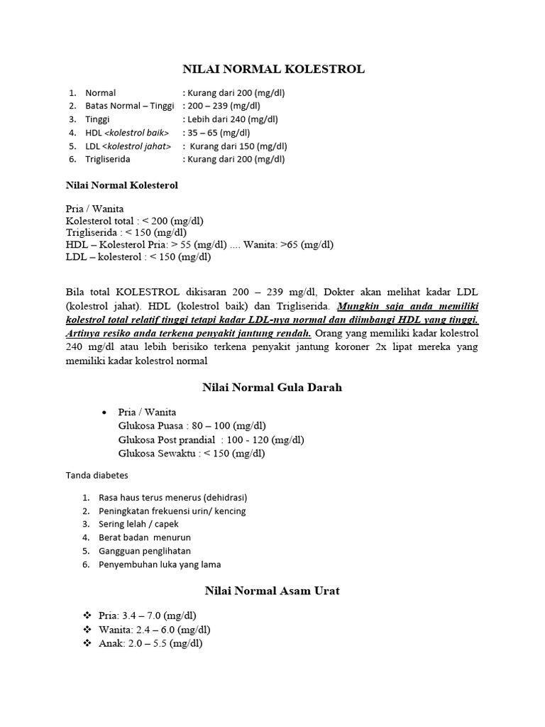 Nilai Normal Kolestrol | PDF | Kesehatan Holistik