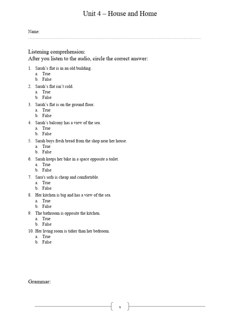 Unit 4: House and Home Test | PDF