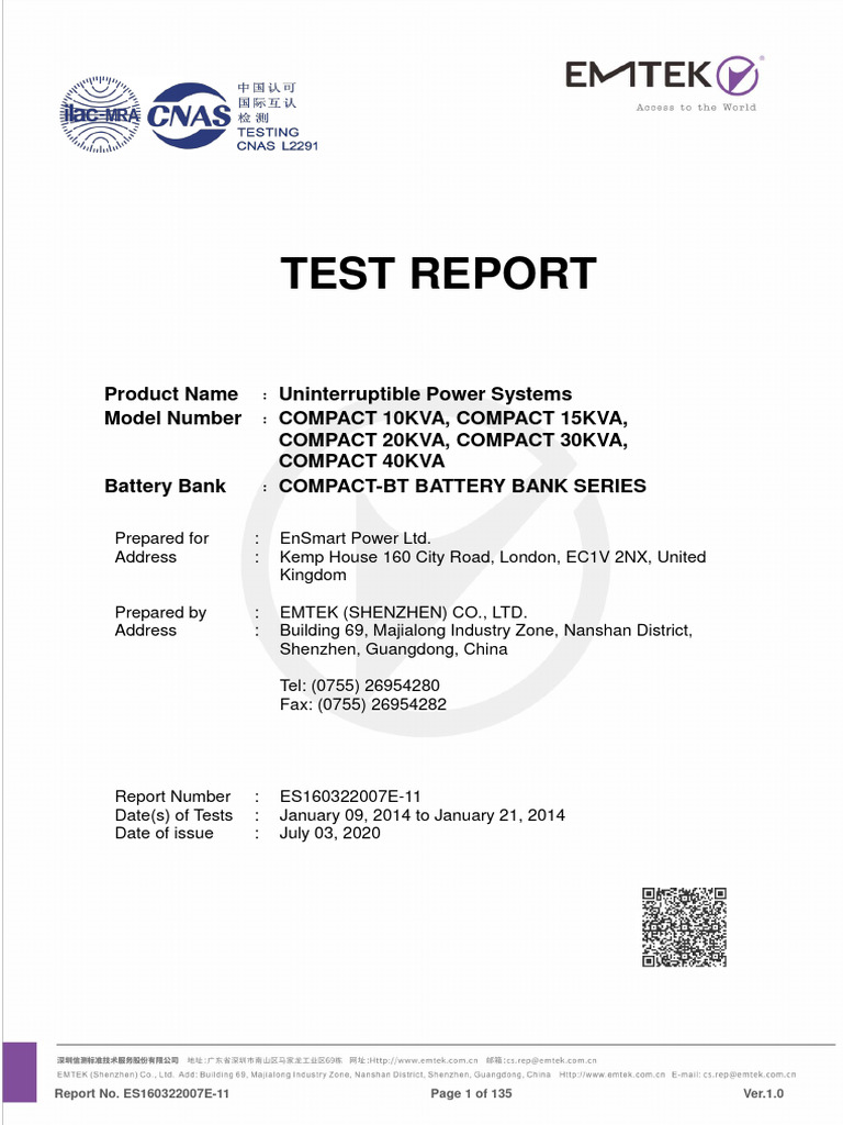 ES160322007E-11 10-40K EMC Report | PDF | Alternating Current | Power Supply