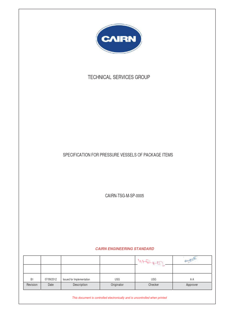 CAIRN-TSG-M-SP-0005-B1-Specification For Pressure Vessels For Package ...