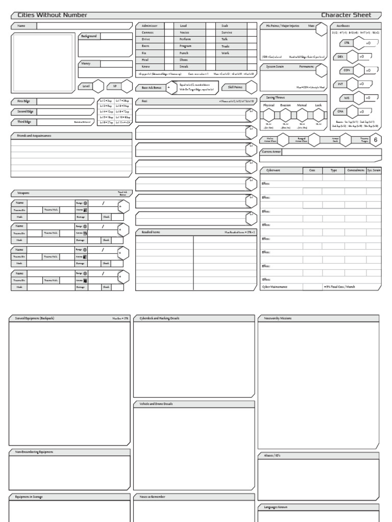 CWN Character Sheet FormFillable | PDF | Role Playing Games