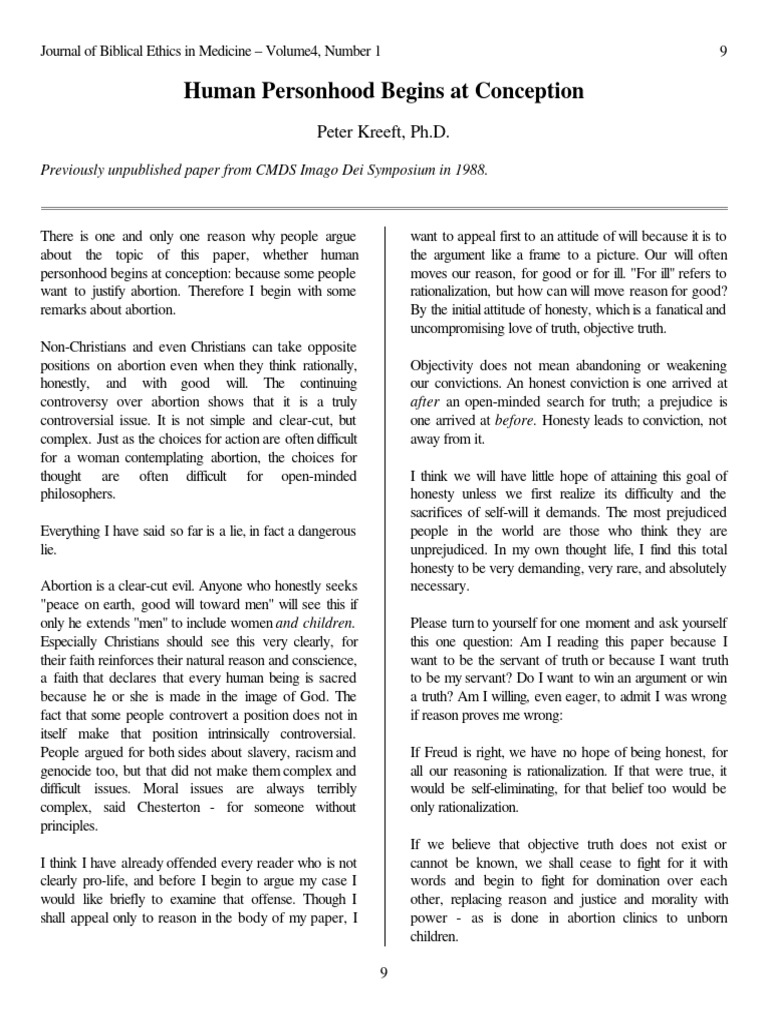 Kreeft Human Personhood Begins at Conception | PDF