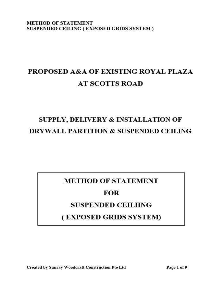 Method Statement (Suspended Ceiling, Exposed Grids) | PDF | Technology & Engineering