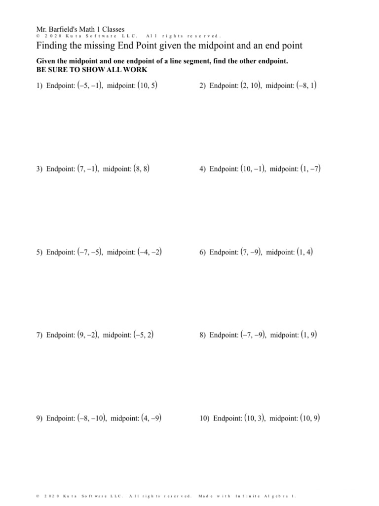 Finding The Missing End Point Given The Midpoint and An End Point | PDF