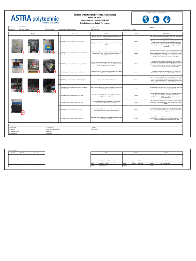 SOP - Maintenance Mesin Shearing Hydrolic Revisi-1 | PDF