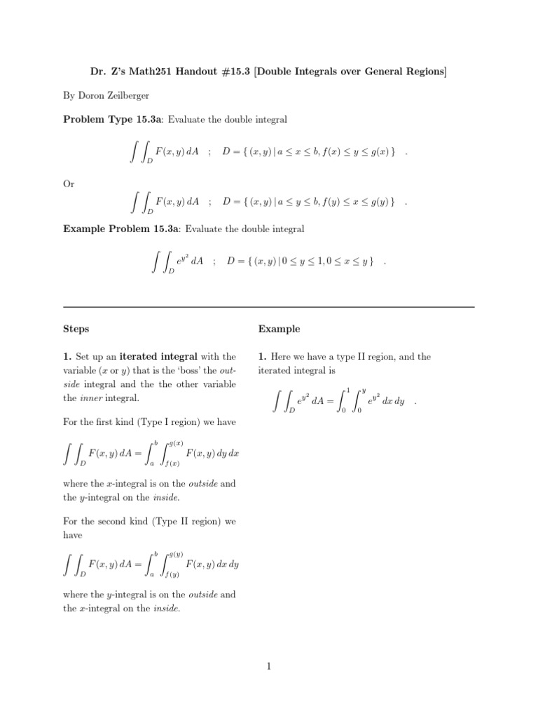 Double Integrals Over Regions Guide | PDF | Integral | Mathematical Concepts