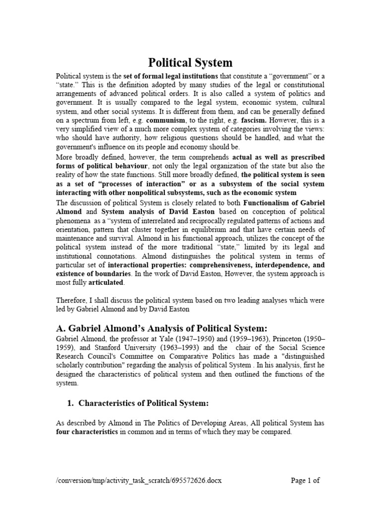 Characteristics and Functions of Political Systems | PDF
