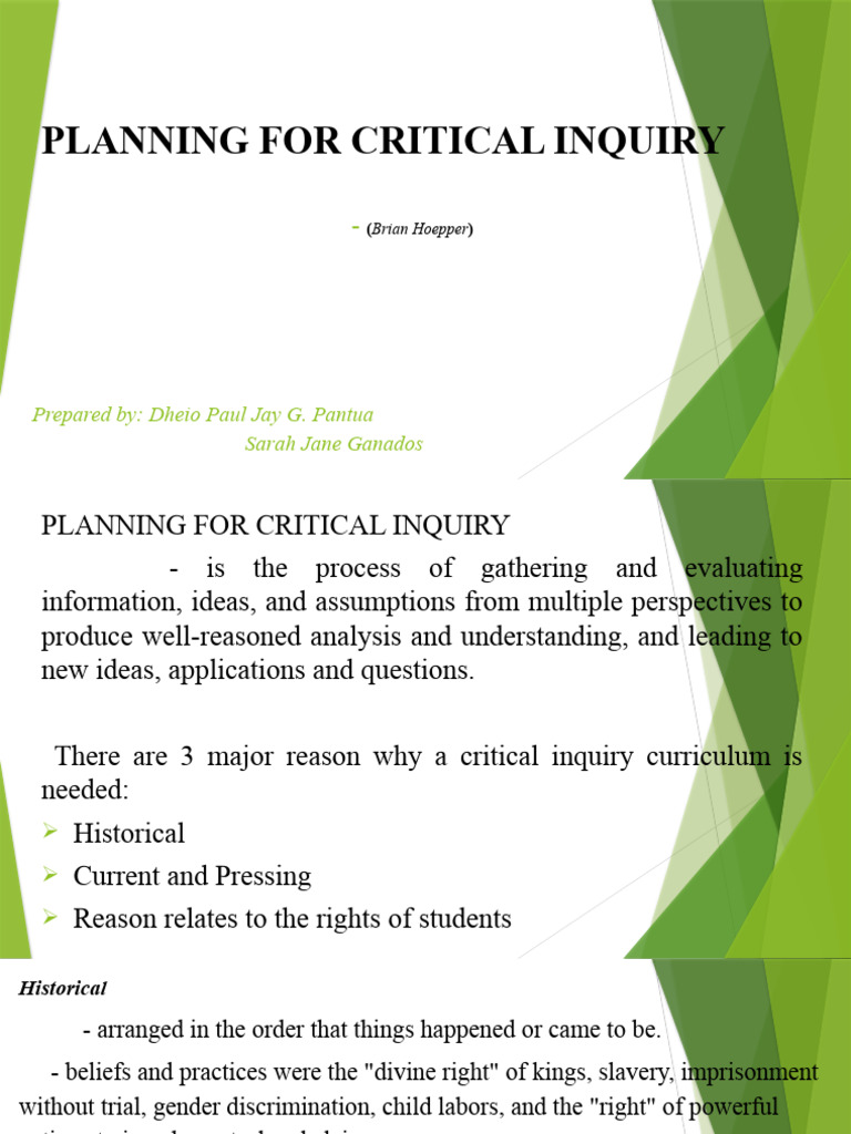 Planning For Critical Inquiry | PDF