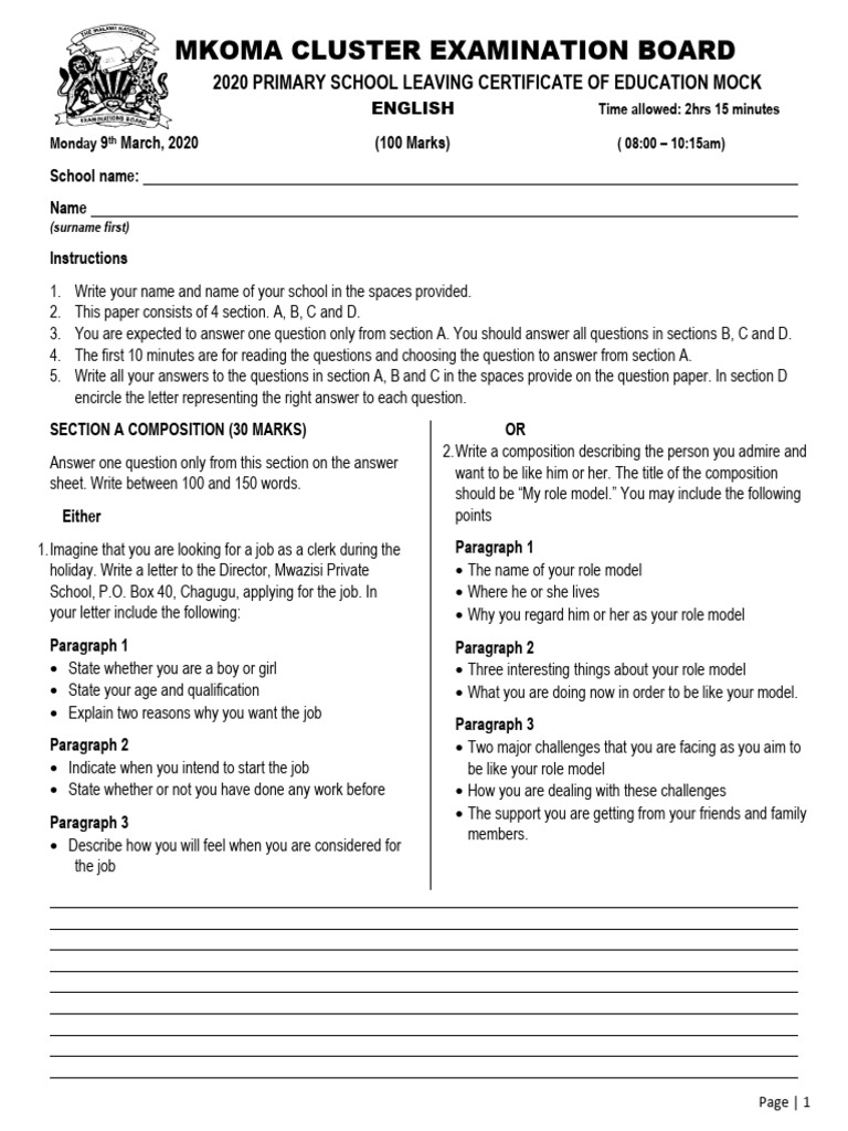 Primary School Cluster Examination: English | PDF | Adverb | Adjective