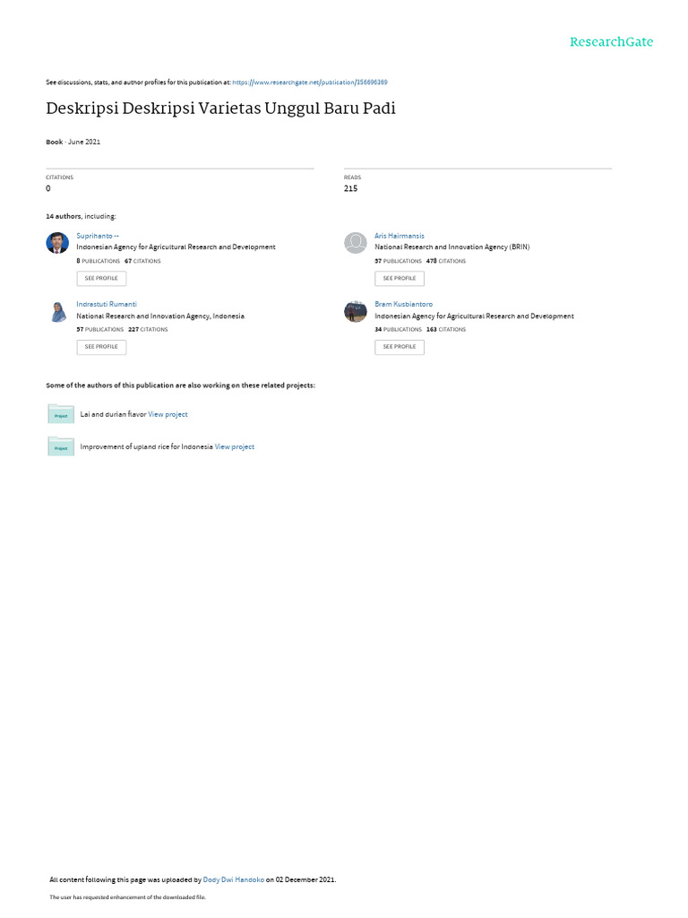 Deskripsi Varietas Unggul Baru Padi 2021 | PDF