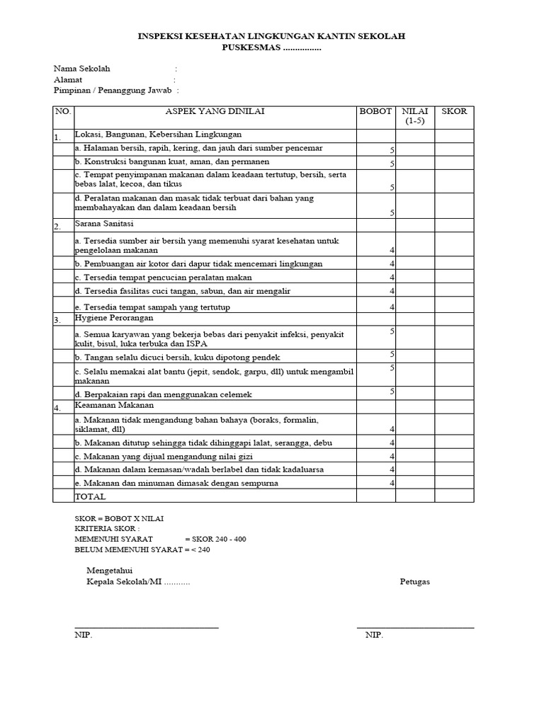 FORM KANTIN SEKOLAH | PDF