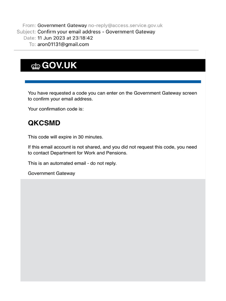 Government Gateway Email Confirmation Code | PDF