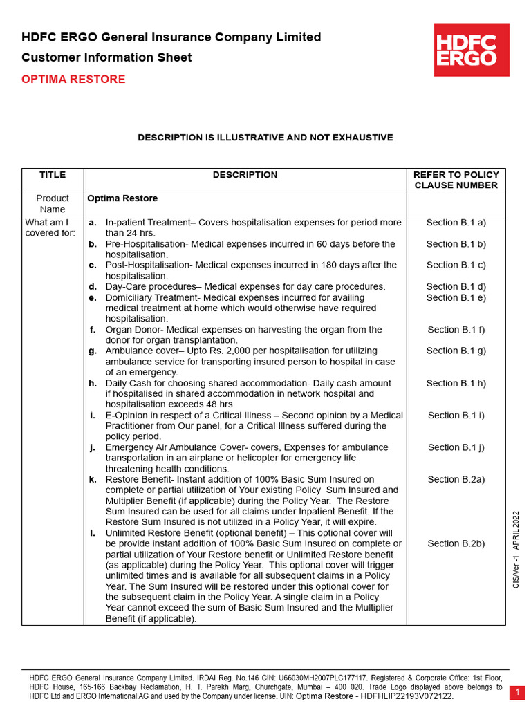 Optima Restore Policy Guide | PDF