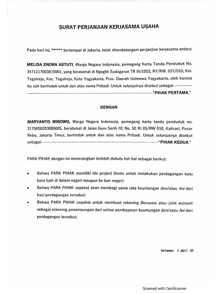 Surat Perjanjian Kerjasama Usaha Pdf