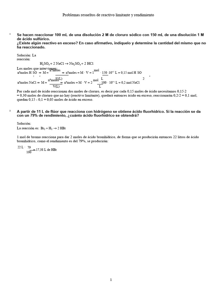 Problemas 3 Reactivo - Limitante-Rendimiento | PDF