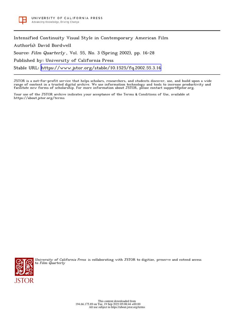 David Bordwell - Intensified Continuity - Visual Style in Contemporary ...