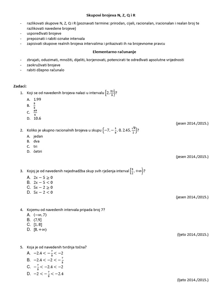 Skupovi Brojeva I Elementarno Racunanje | PDF