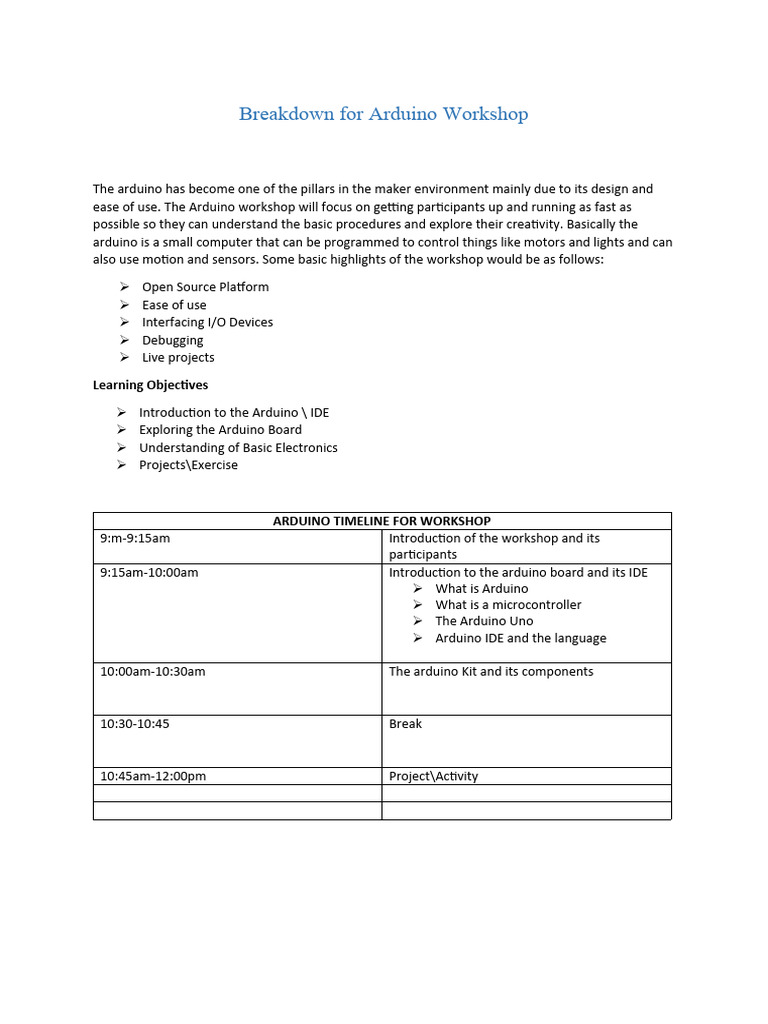Breakdown for Arduino Workshop | PDF