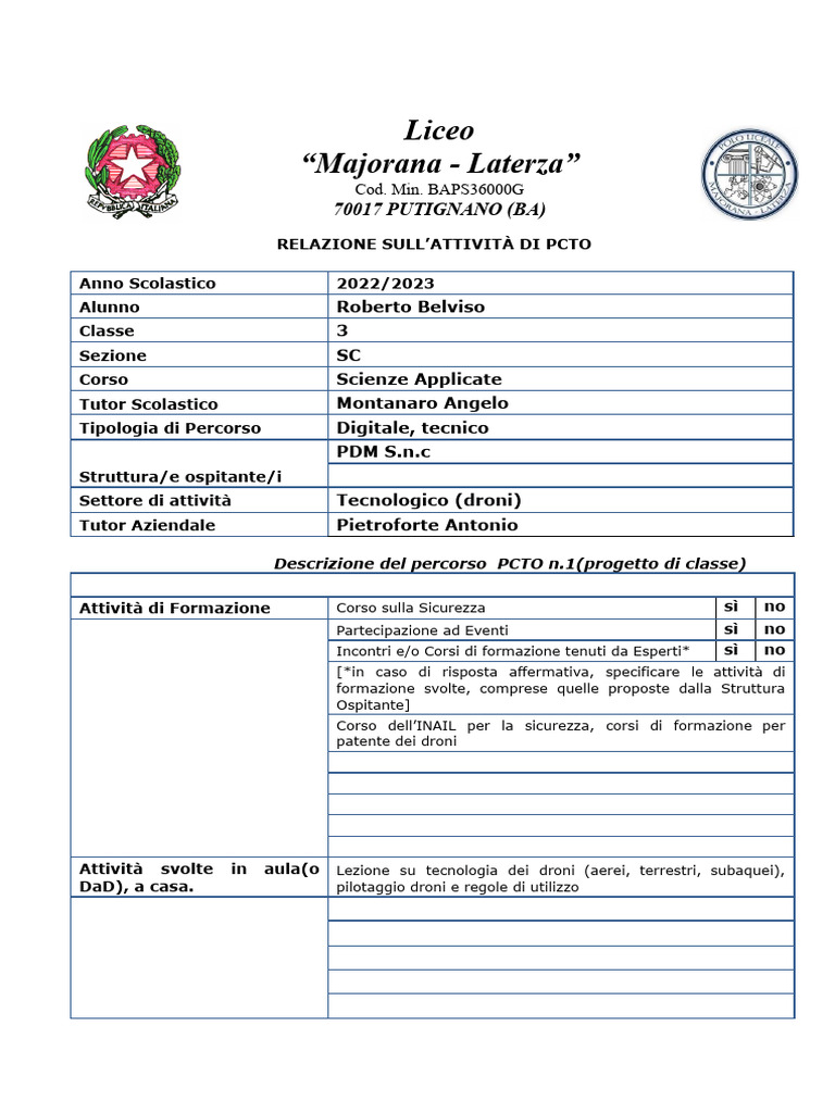 Circ. N. 552 Modello - RELAZIONE STUDENTE Pcto | PDF