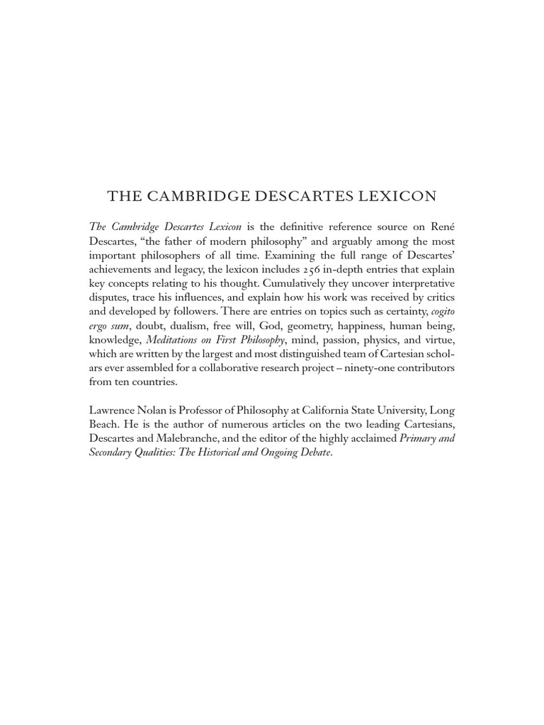 The Cambridge Descartes Lexicon | PDF