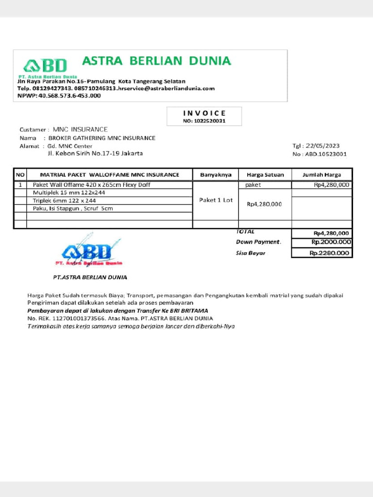 Invoice Gathring MNC Insurance 2023 | PDF