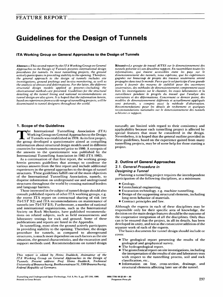 Guidelines For Tunnel Design-ITA | PDF