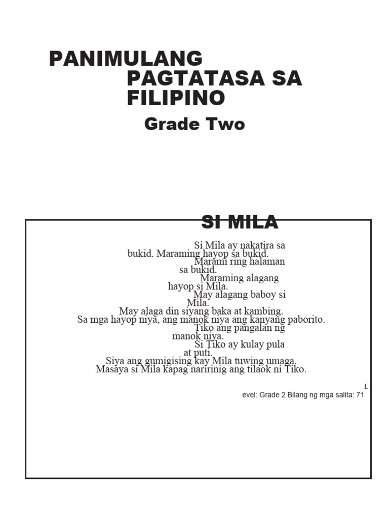 Grade 2 Reading Passage in Filipino | PDF