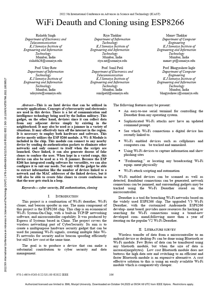 WiFi Deauth and Cloning Using ESP8266 | PDF