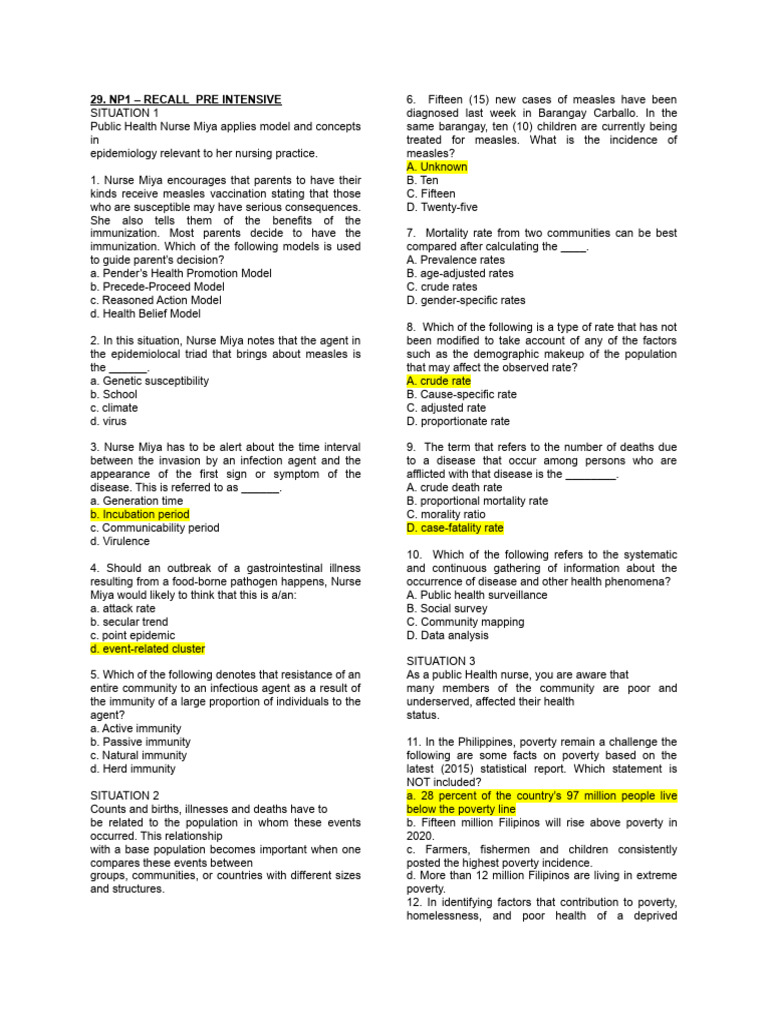 NP1 - Recall Pre Intensive | PDF | Avian Influenza | Nursing