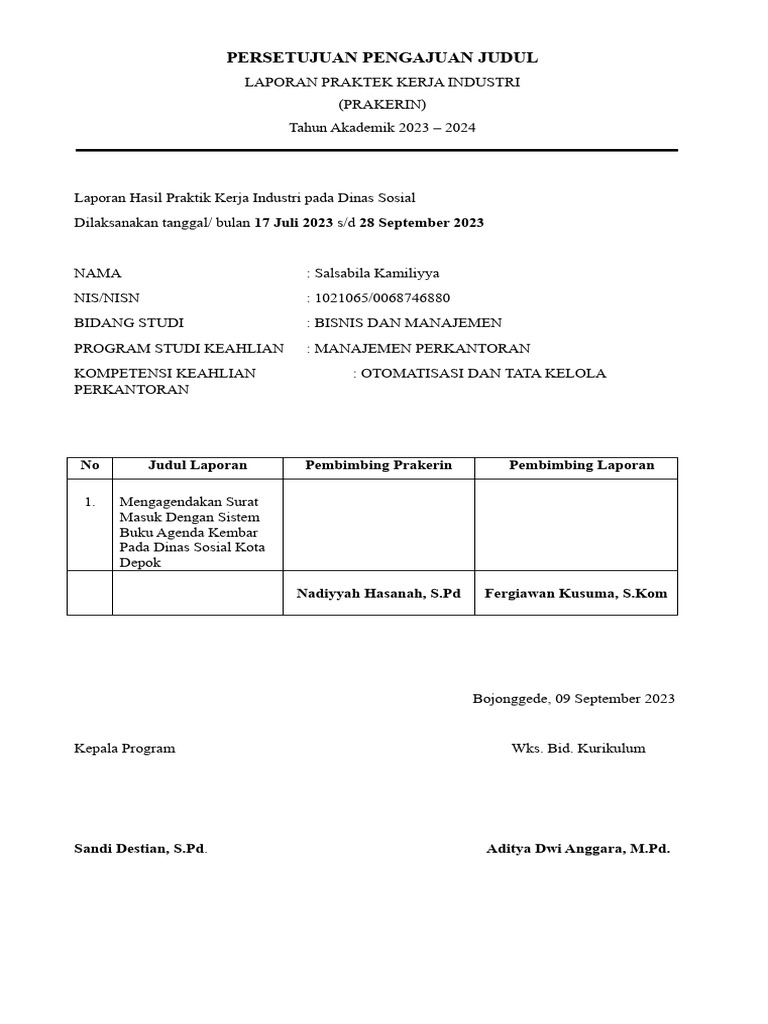 Pengajuan Judul Laporan PKL | PDF