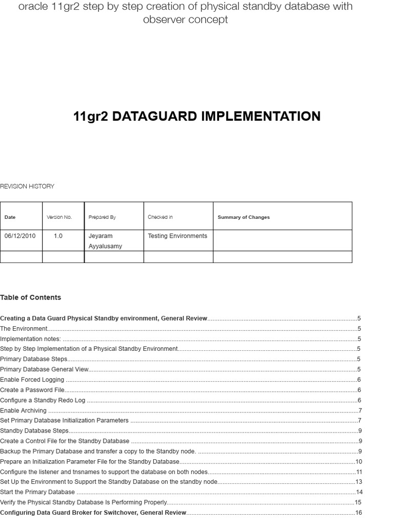 Oracle 11gr2 Step By Step Creation Of Physical Standby Database With Observer Concept Oracle