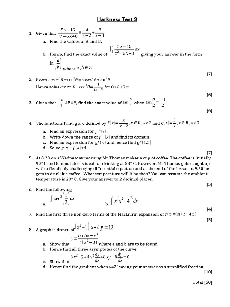 Harkness Test 9b | PDF | Trigonometric Functions | Function (Mathematics)