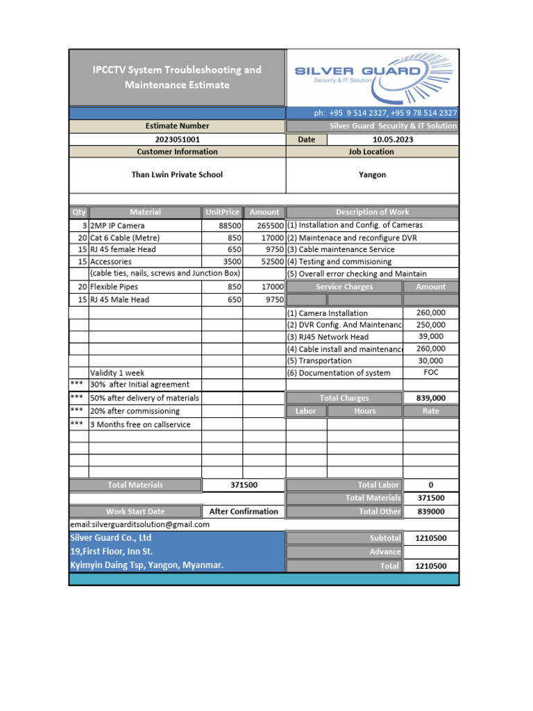 Quotation For IPCCTV System Maintenance-Thanlwin | PDF