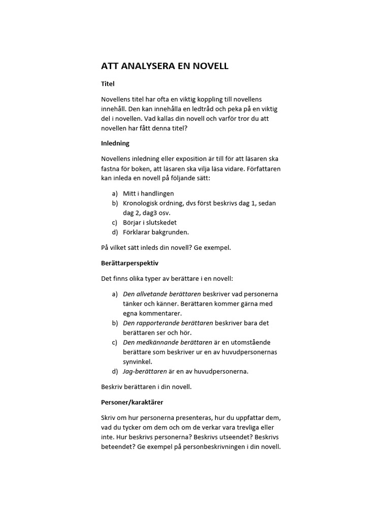 Analysera Novellen | PDF